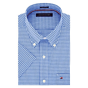 Tommy Hilfiger Men's Short Sleeve Button-Down Shirt, Royal, 16" Neck