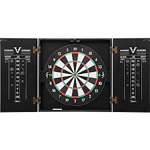 Viper Hideaway Cabinet & Steel-Tip Dartboard Ready-to-Play Bundle, Reversible Standard and Baseball Game Options with Two Sets of Steel-Tip Darts and Chalk Scoreboards, Black Matte Finish