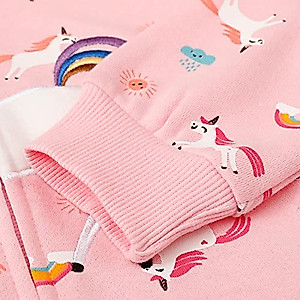 Akyzic Toddler Girl Jacket Zip Up Hoodie Unicorn Pink Cotton Hooded Sweatshirt Kids Winter Outerwear pink-8053 4t