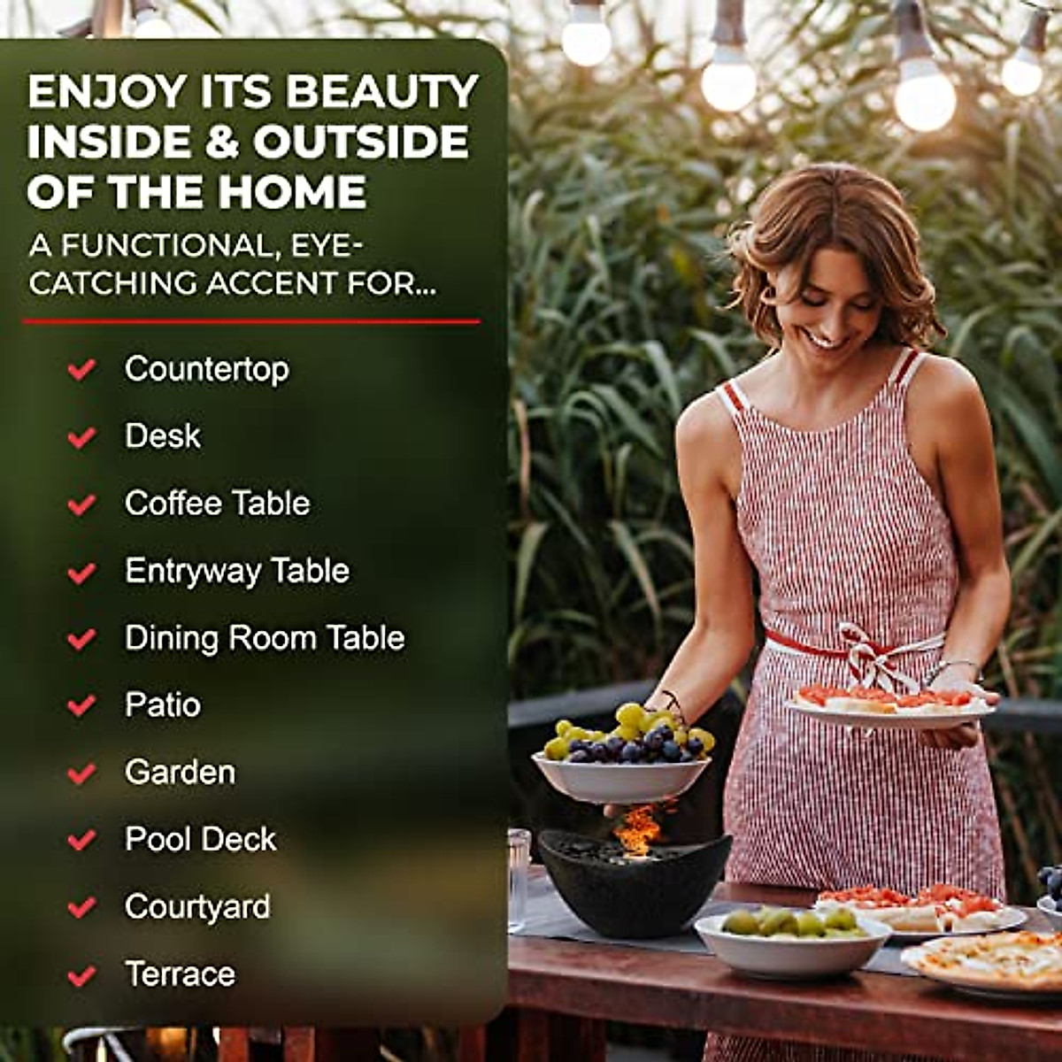 Vizayo Tabletop Fire Pit for Patio - 11 x 5.3 inch Indoor Outdoor Table Top Firepit Bowl - Use Gel Fuel Cans, Bioethanol or Isopropyl Alcohol - Tabletop Fireplace for Balcony, Patio Decor - Black