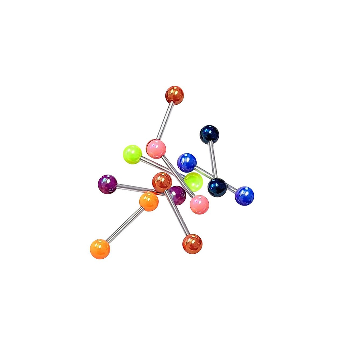 LUXE MODZ 5 Pieces Tongue Rings 14G 16 mm Nipple Rings Straight Barbells 5/8" Stainless Steel Body Piercing Jewelry Metallic Pearlescent Acrylic 6mm Balls for Women Men