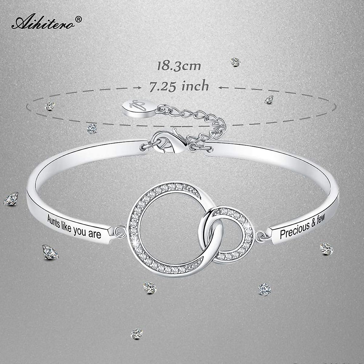 Aihitero Christmas Auntie Gift, Engraved ‘Aunts like You Are Precious & Few’ Interlocking Circles Bangle Bracelet, White Gold Women Jewelry, Birthday Valentine Day Xmas Present from Nephew and Niece