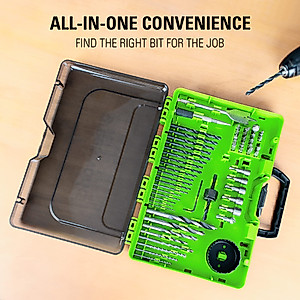 Greenworks 60 Piece Black Oxide Drilling and Driving Bit Set with Modular Case for Wood, Metal, Plastic, and Masonry,3X Longer Life,135° Split Point,Precision-Milled