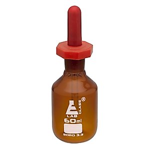 EISCO Dropping Bottle, 60ml (2oz) - Amber Borosilicate 3.3 Glass - Eye Dropper Pipette and Dust Proof Rubber Bulb - Octagonal, Non-screw Top Labs