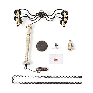 LALUZ French Country Chandelier Farmhouse Handmade Wood 6 Lights for Dining, Bedroom, Living Room, Distressed