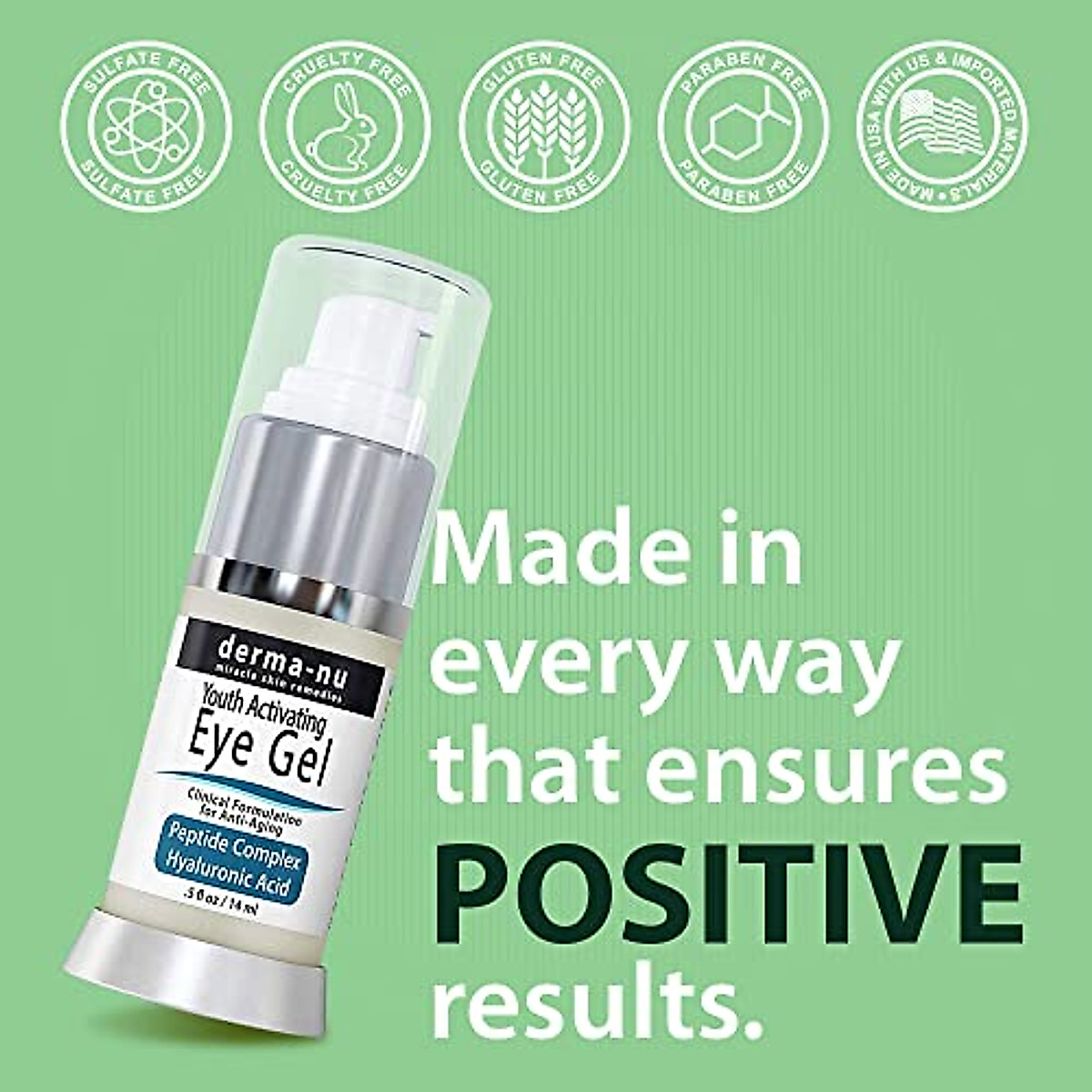 Eye Gel Anti-Aging Cream - Treatment for Dark Circles, Puffiness, Wrinkles and Fine Lines - Hyaluronic Acid Formula Infused Serum with Aloe Vera & Jojoba for Ageless Smooth Skin 5 oz