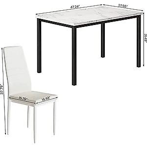 tantohom Marble Top Style Dining Table Set for 4, Metal Frame Furniture Kitchen Table and Chairs for 4, Dinette Breakfast Nook Table Set with 4 Pu Leather Chairs for Dining Room…