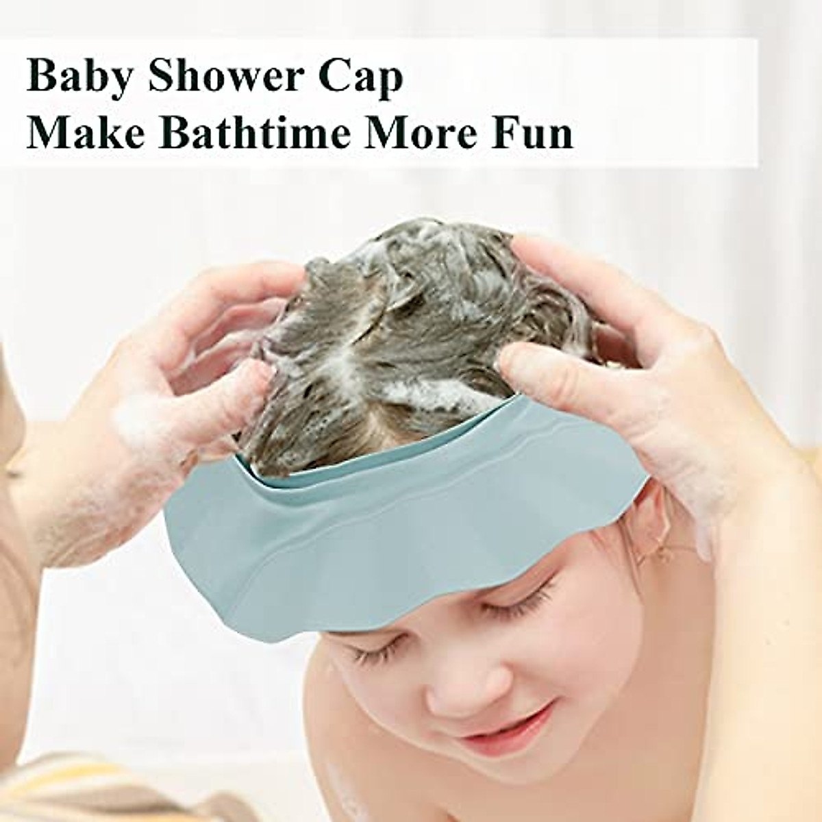 Piyl Baby Shower Cap Bath Visor Protection Silicone Adjustable Safe Shower Bathing Cap for Protector Eye Ear Shampoo Cap for Infants Toddler Baby Kids Children (Blue,6 Months-12 Years old/15.8-22.8In)