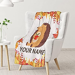 Personalized Hedgehog Blanket Gifts with Name - 50"x60" Cute Throw Blanket for Adults, Kids - Red Soft Plush Blankets for Bed, Couch, Sofa