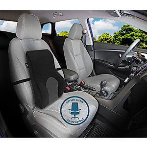 High Sierra HS1434 Back Support/Black Full Size Ergonomic Pillow Premium Memory Foam Lumbar Cushion for Office Chair, Car, SUV Fits Most Seats