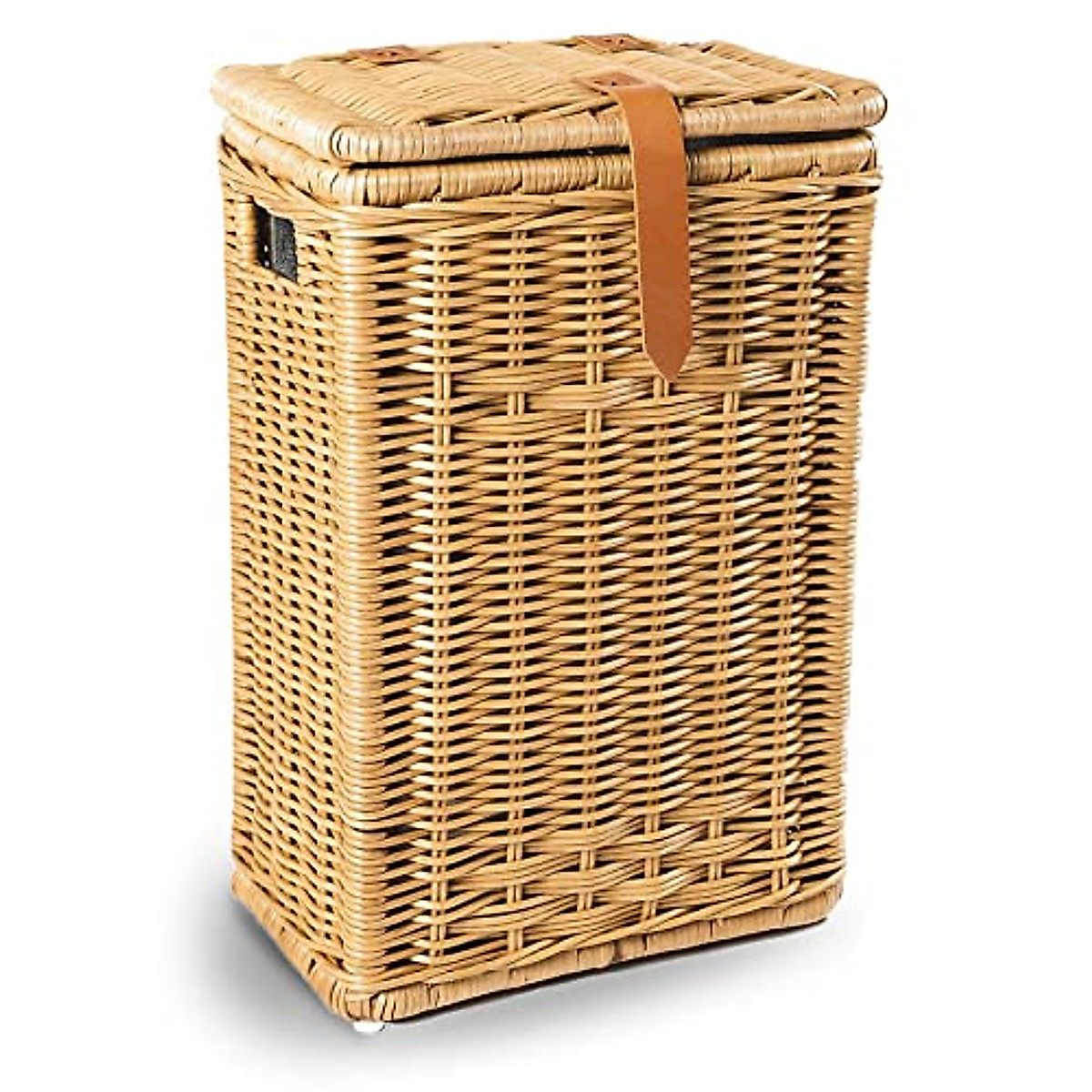 The Basket Lady Wicker Kitchen Trash Basket with Metal Liner, 16 in L x 10.5 in W x 24 in H, Sandstone