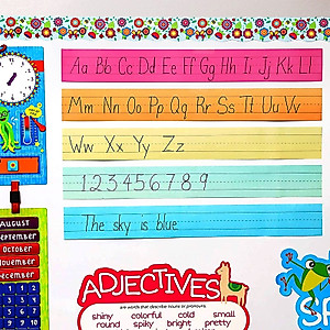 100 Pack Sentence Strips for Teachers, 3 x 24 Lined Paper Borders for Classroom, Bulletin Board, 5 Colors
