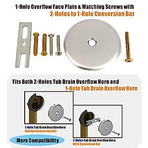 Brushed Nickel Universal Tub Drain Tip Toe Tub Conversion Kit Assembly, Artiwell EZ Installation Bathtub Drain Replacement Trim Kit with 1-Hole Overflow Face Plate and Pop-Up Tub Stopper