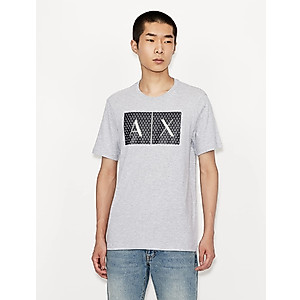 A|X ARMANI EXCHANGE mens Crew Quited Logo Tee T Shirt, Heather Grey, Medium US