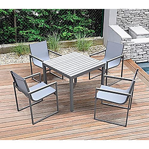 Armen Living Bistro Patio Dining Table, Grey Powder Coated Finish, 35 x 30 x 35