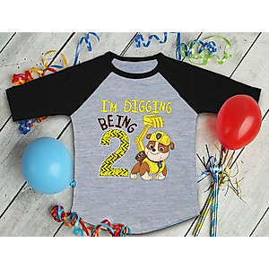 Rubble Digging Being 2 Paw Patrol 2nd Birthday Shirt Boy Toddler Kids Raglan 2T Dark Gray