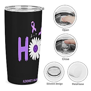 Hope for A Cure Alzheimer's Awareness 20 OZ Stainless Steel Tumbler Travel Car Coffee Mug with Straw Lid Cleaning Brush Coffee Tumbler Mug for Women Men