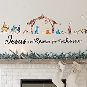 Christmas Nativity Scene Wall Decal Colorful Religious Nativity Wall Stickers Christian Vinyl Removable Modern Mural Decor for Xmas Holiday Bedroom Living Room