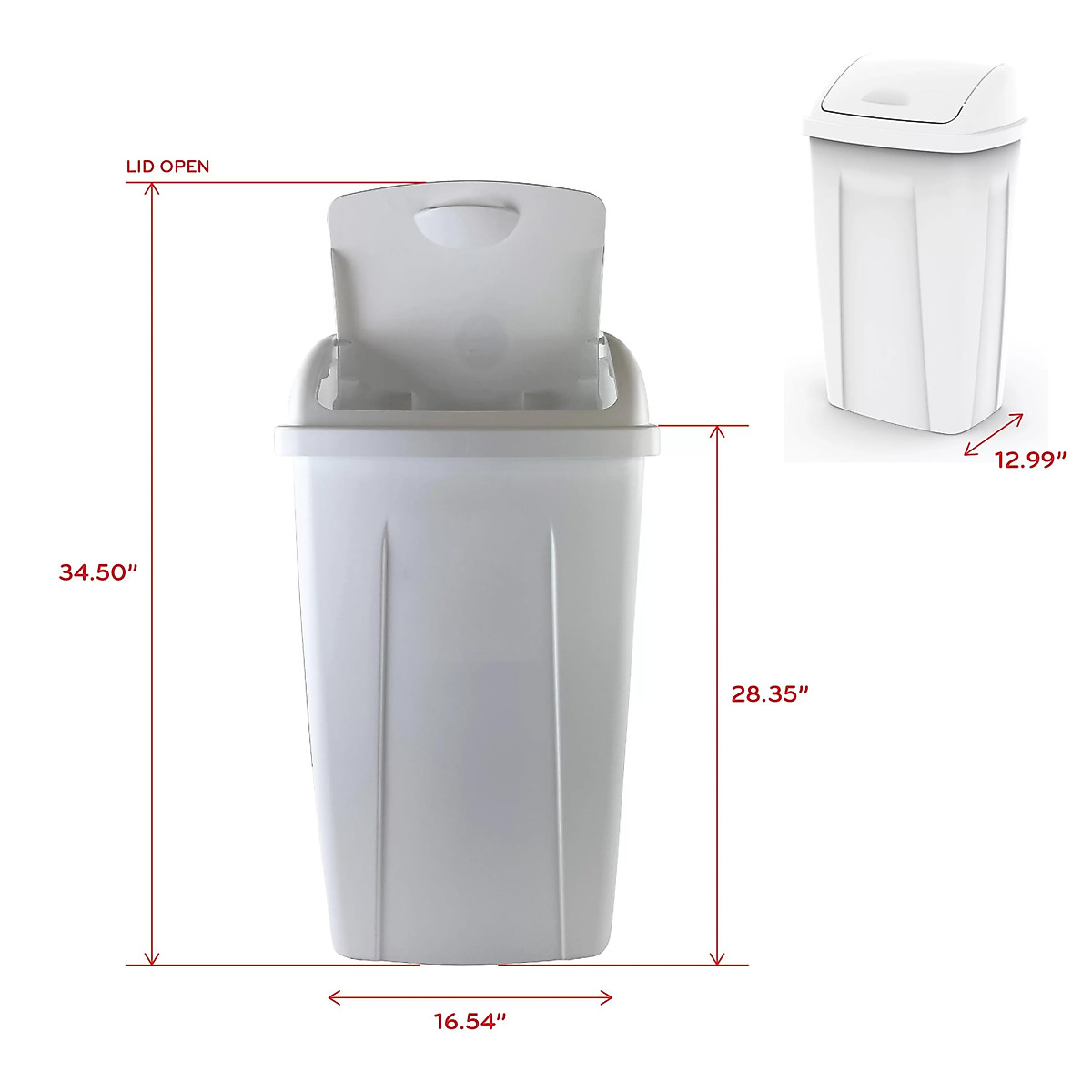 AYOYZ 13 Gallon Trash Can, Plastic Swing Top Kitchen Trash Can, White
