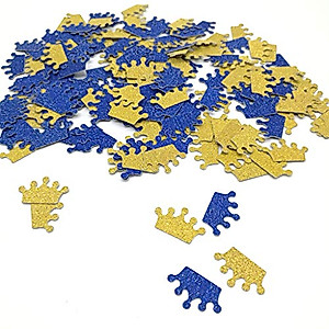 Hemarty Gold Royal Blue Glitter Crown Confetti Princess Baby Shower Decorations Crown Confetti Baby Girl Birthday Decorations Princess Girl's Birthday 200pc (Gold Royal Blue)