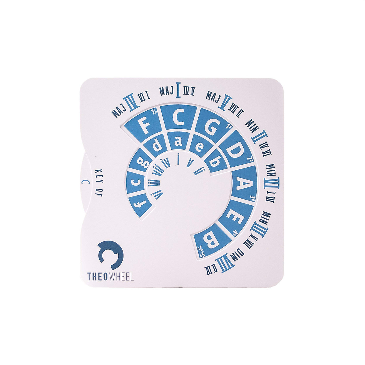 Theo Wheel - Music Theory Made Simple (Blue - Blues) - Circle of Fifths Educational Tool, Learn Major & Minor Chords for Guitar, Made In The USA - Version 2
