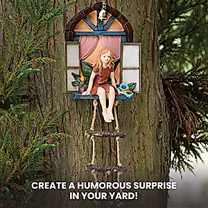 Bits and Pieces - Fairy Tree Hanger with Ladder - Yard Decorations - Whimsical Fairy Sculpture - Indoor/Outdoor Decoration - Garden Decor
