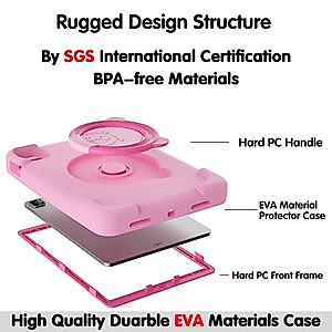 PZOZ iPad Kids Case Compatible for iPad Pro 11 inch 2022 2021 2020 2018(4th/3rd/2nd/1st Generation), EVA Shockproof Rotate Handle Folding Stand Heavy Duty Protective Cute Cover for Boys Girls (Pink)