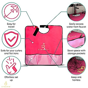 SYNKBIB Sink Cover-Bathroom Sink Organizer with Storage Pockets- Hair Drain Catcher- Makeup Sink Mat -30" by 30" Sink Cover for Counter Space