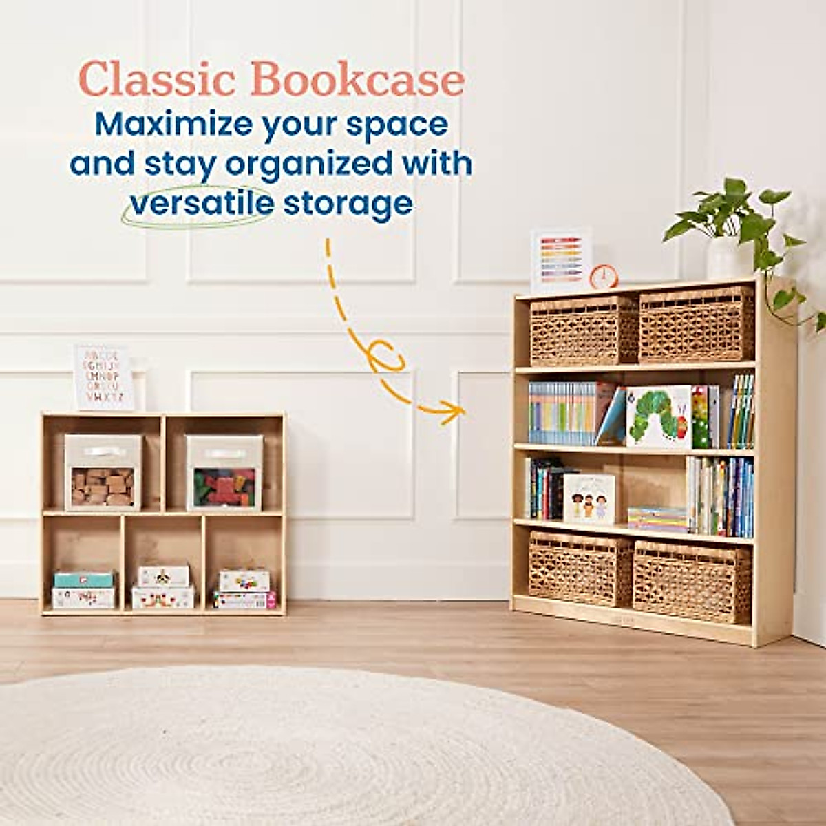 ECR4Kids Classic Bookcase, 48in, Adjustable Bookshelf, Natural