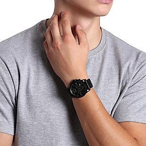 A｜X ARMANI EXCHANGE Men's Chronograph Black Stainless Steel & Black Leather Band Watch (Model: A|X2098)