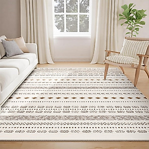 RELEANY Area Rug 8x10 Washable Rugs for Living Room Rug Non-Slip, Soft Moroccan Geometric Farmhouse Low Pile Design Printed Carpet for Dining Room Bedroom Office Home Decor Brown