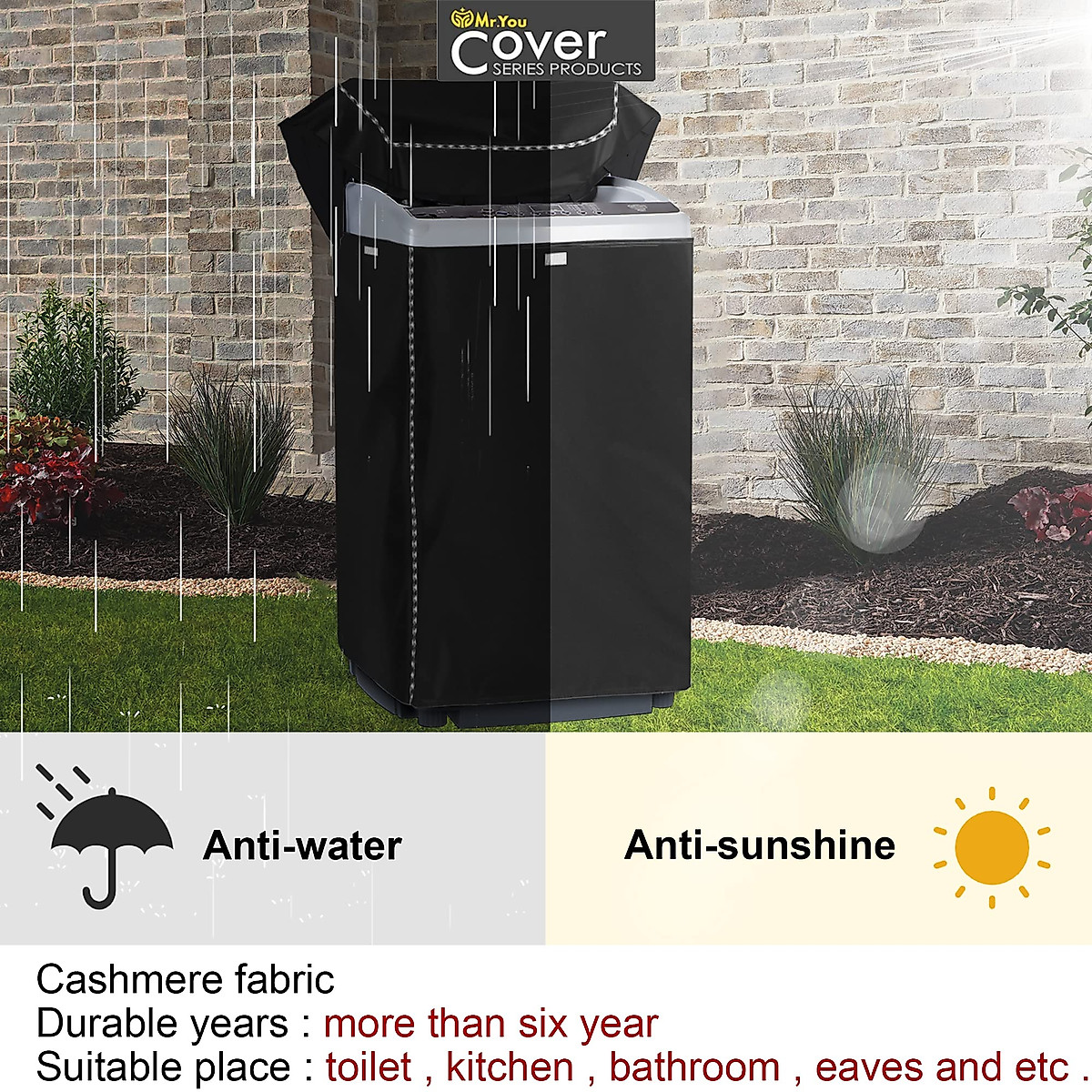 Portable Washing Machine Cover,Top Load Washer Dryer Cover,Waterproof Full-Automatic/Wheel Washing Machine Cover(22"22"35"inches, Black)