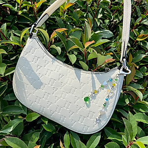 QqzsJewls Cute Kawaii Keychain for Women Aesthetic Backpack Saddle Accessories for Her Silver Dangly Bag Charms Beaded Crystal Butterfly Keychain Coin Purse Accessories Car Charm (Green)