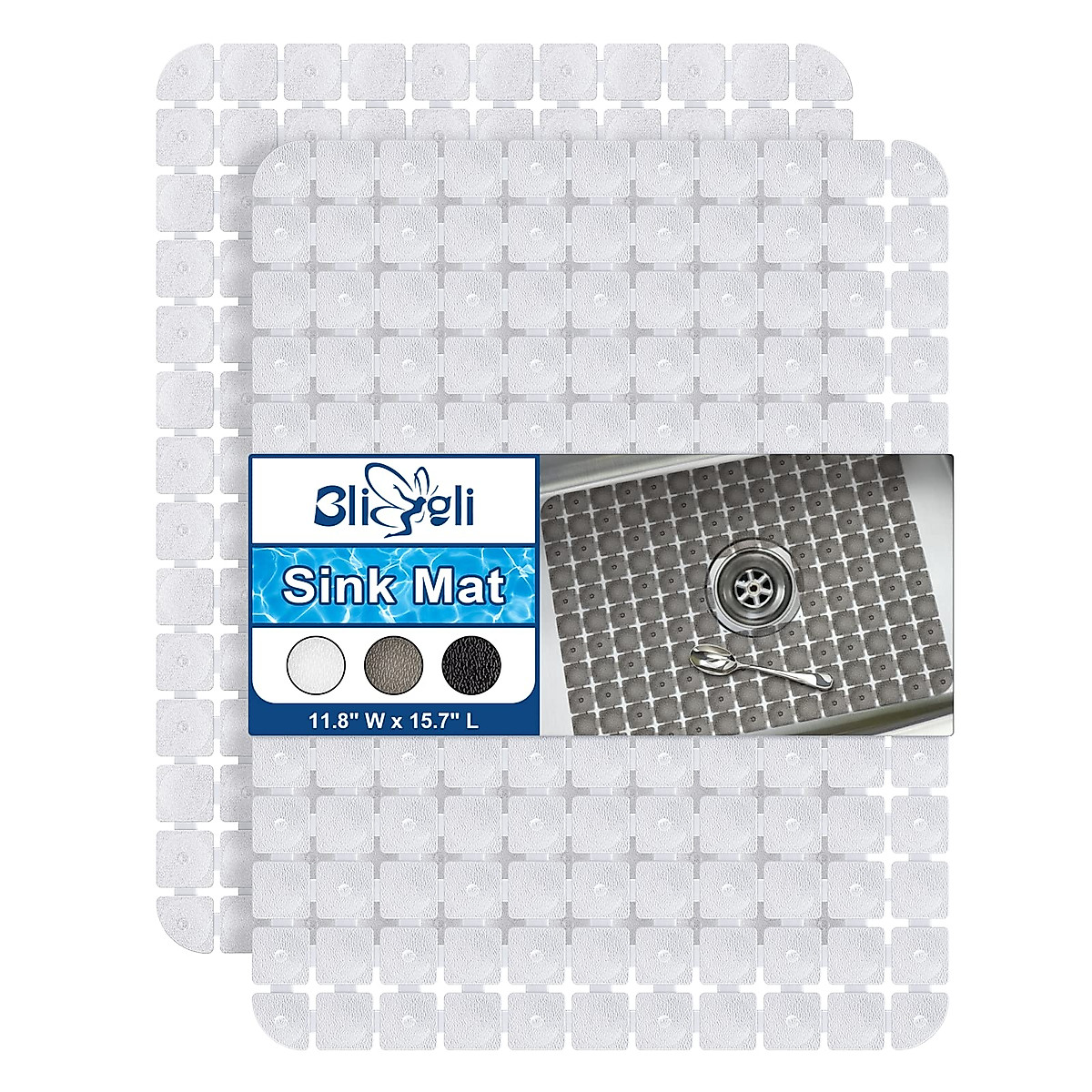 Bligli Sink Mat for Stainless Steel/Ceramic Sinks, 2 Pack 15.7x11.8 inches PVC Sink Protectors for Bottom of Kitchen Sink, Dishes and Glassware drain Mats, Durable and Fast Draining (Transparent)