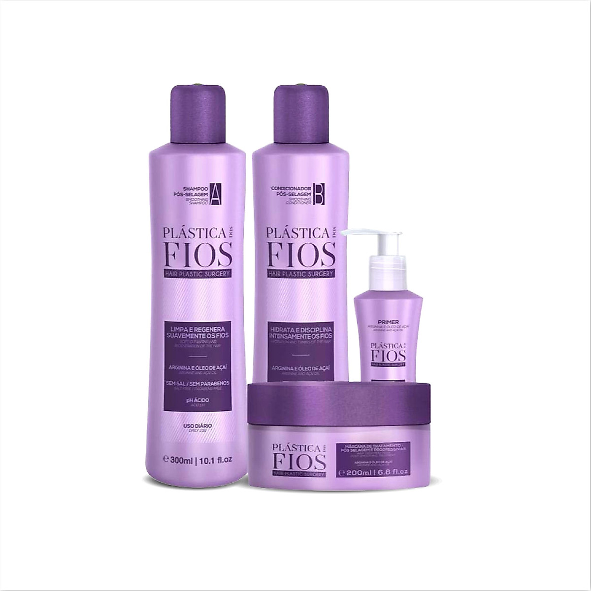 CADIVEU Home Care Line - Plastica Dos Fios Hair Smoothing Set: Shampoo, Conditioner, Hair Treatment Mask, Hair Primer (Set of 4)