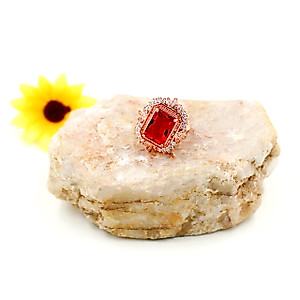 Uloveido Rose Gold Plated Emerald Cut 5 CT Simulated Ruby Ring, Adjustable Red CZ Birthstone Rings Wedding Engagement Rings Women Y988