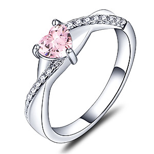 YL 925 Sterling Silver Engagement Rings Heart Cut 5MM Created Pink Tourmaline Infinity Ring for Women-size6