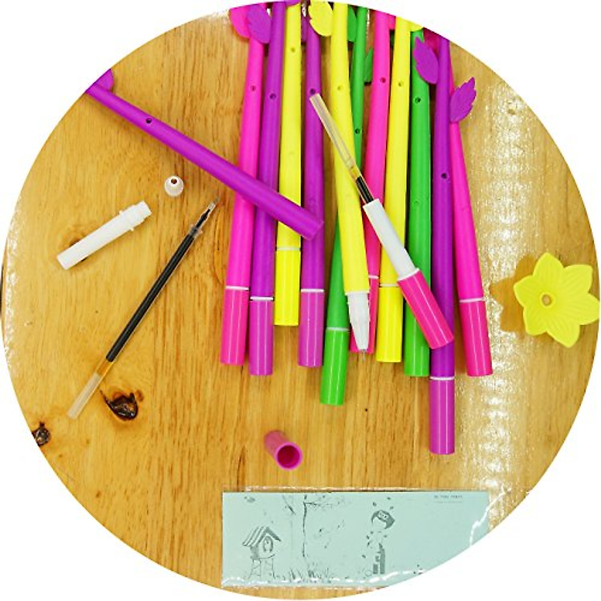 BUOP 24-Count [12+12] Bouquet of Daffodil Assorted Color Flower Pen; Novelty Design Flower Arrangement Style Extra Fine Gel Pens of Grass and Daffodil