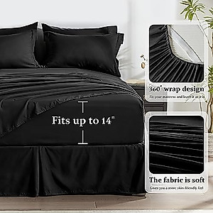 Newspin Queen Bed in a Bag 8 Pieces Comforter Set, Black All Season Bed Set, Queen Bedding Sets with Comforter and Sheets, Pillow Shams, Flat Sheet, Fitted Sheet, Pillowcases and Bed Skirt