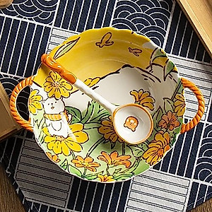 CYNHRWWW Handmade Ceramic Salad Bowl Set Of 2,Ceramic Pasta Bowl - Kitchen Dish Microwave And Dishwasher Safe