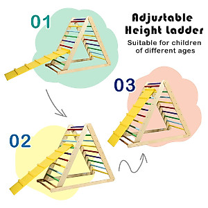 HONEY JOY Triangle Climber with Ramp, 2-in-1 Indoor Toddler Climbing Triangle Set with Ladder & Slide, Foldable Wooden Kids Climbing Toys for Playground, Gym & Daycare, Gift for Boys Girls (Colorful)