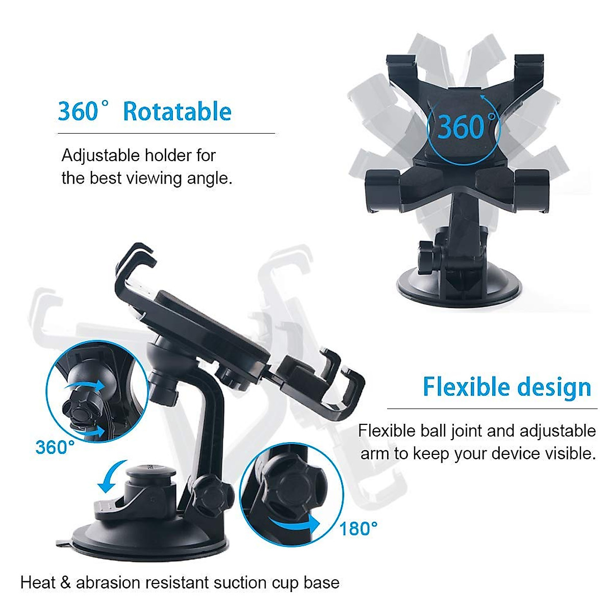 Car Tablet iPad Holder Mount, Suction Cup Tablet Holder Stand for Car Windshield Dash Desk Kitchen Wall Compatible with iPad Mini Air Samsung Galaxy Tab A S Series All 7-10 inches Tablet