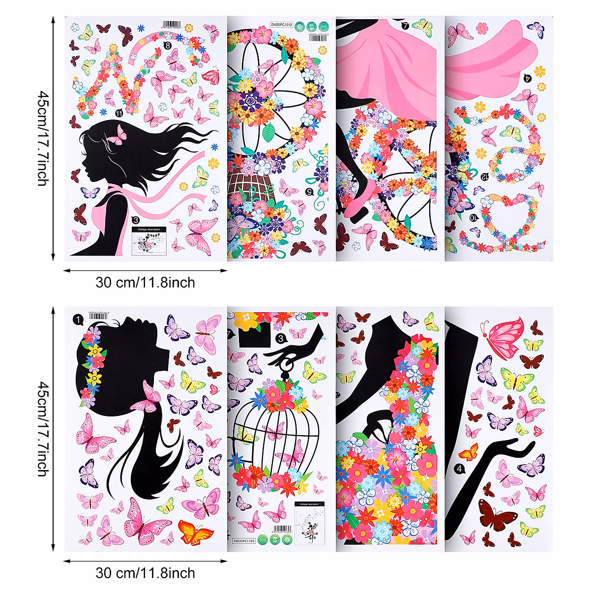 2 Sheets Flower Butterfly Girls Wall Decals for Bedroom Flower Fairy Wall Sticker and Murals Decorative Girl on Bicycle Girls Room Wall Stickers for Girls Kids Bedroom Birthday Party Favor