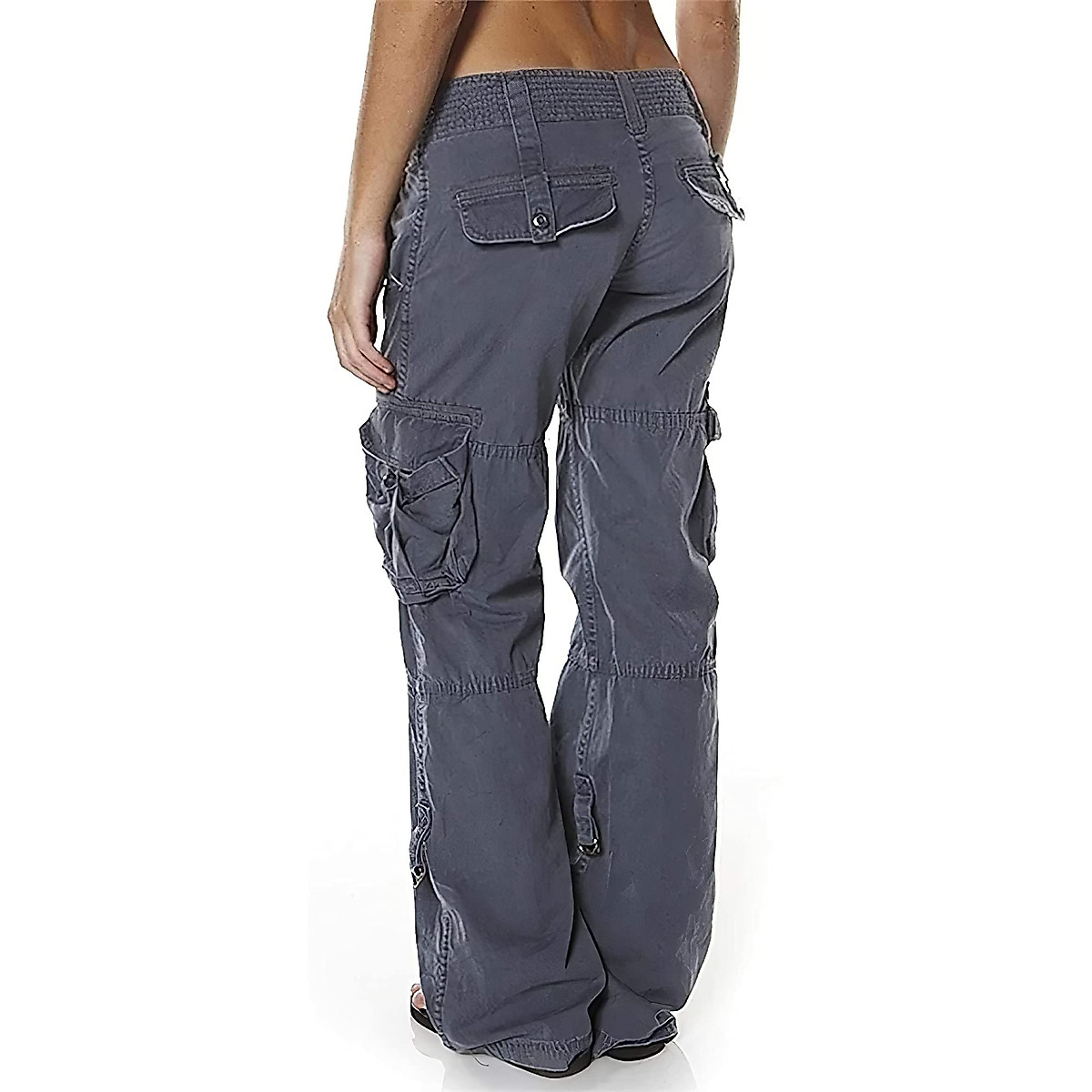 HOTYD Women's Tactical Active Loose Multi-Pockets Cargo Pants Casual Combat Military Trousers Cargo Pants Women p3-Gray Blue L