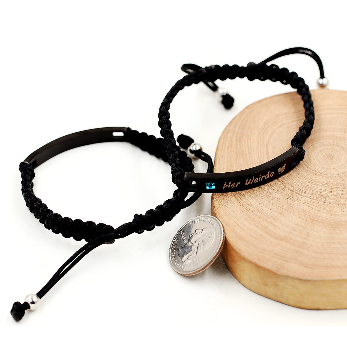 Uloveido 2pcs His Crazy Her Weirdo Bracelets Set for Couples Handmade Braided Black String Couples Bracelets for Boyfriend Girlfriend Men Women Birthday Valentine's Day Gift Y781