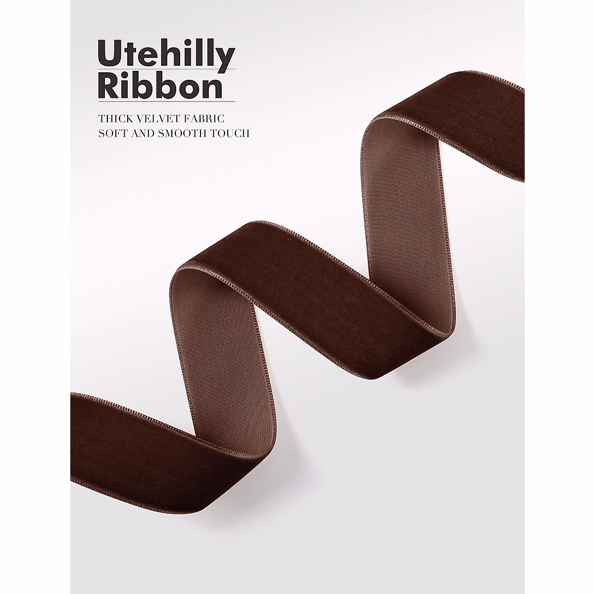 Utehilly Brown Christmas Velvet Ribbon for Tree, Gift Wrapping, Flower Bouquet, Wreath Decorations, Bow Making 3/8'', 25 Yards