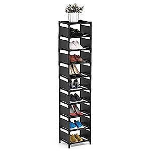 isightguard Narrow Shoe Rack, 10 Tier Vertical Shoe Rack for Closet Entryway Tall Slim Shoe Rack for Small Spaces Shinky Shoe Organizer Space Saving Corner Shoe Shelf Shoe Tower