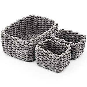EZOWare Set of 3 Soft Woven Cotton Rope Nursery Room Baskets Bins Storage Organizer, Perfect for Decorative kids Baby Room, Toys Small Items - Gray