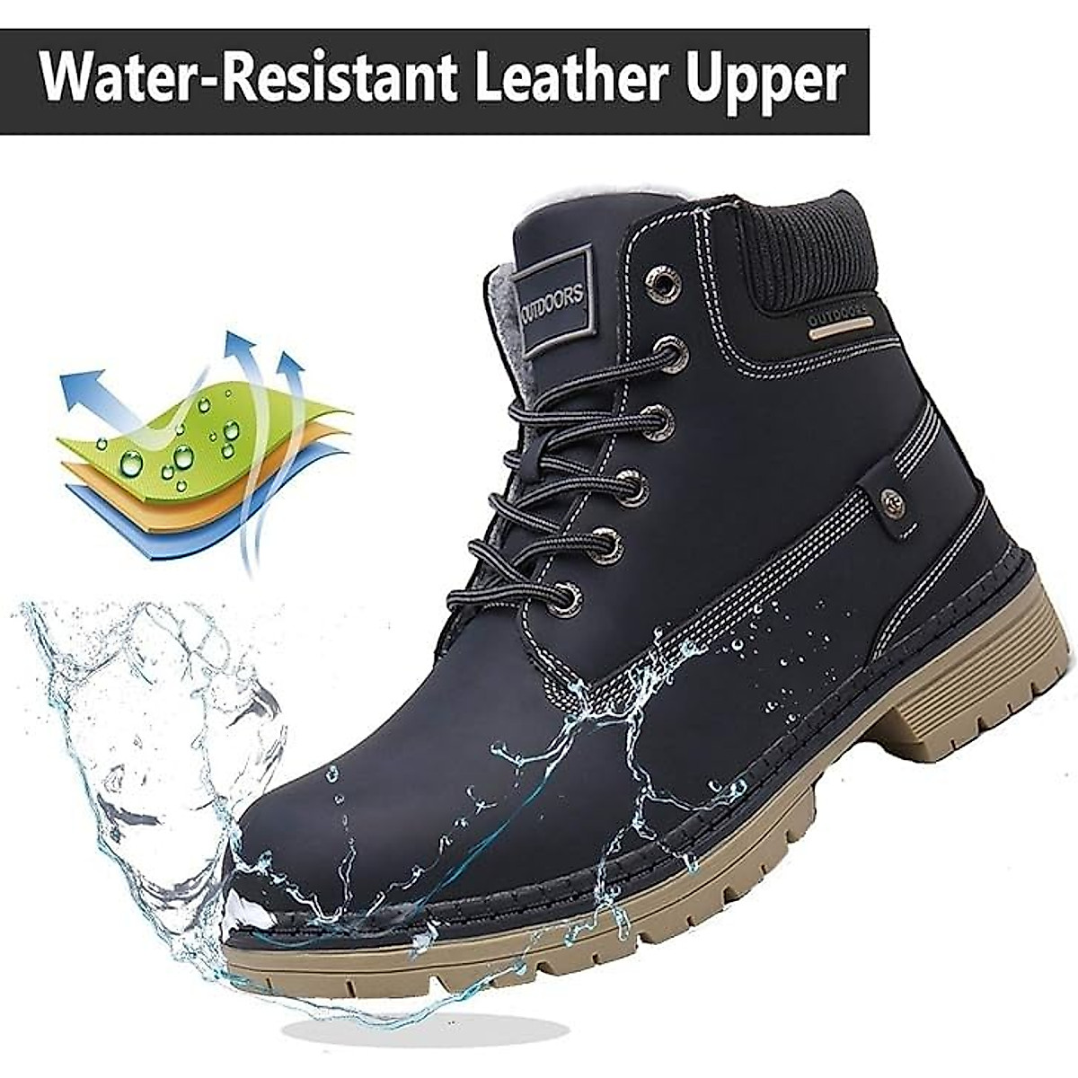 Eagsouni Snow Boots Womens Mens Winter Flat Ankle Booties Warm Fur Lined Fashion Combat Leather Shoes Casual Sneakers Work Walking Hiking Lace Up Outdoor