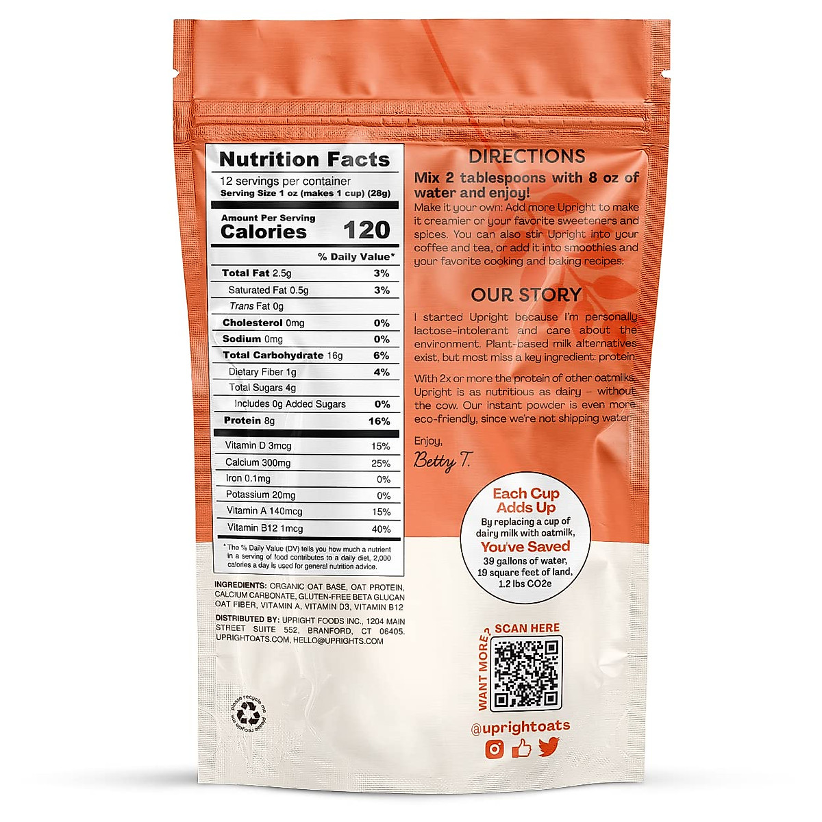 Upright High-Protein Instant Oatmilk (Original Unsweetened) (Single Serving - 12 Packets)